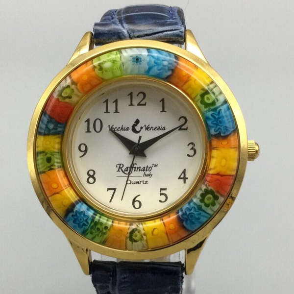 Vecchia Venezia Glass Millefiori Watch Women Gold Tone Blue Band New ...