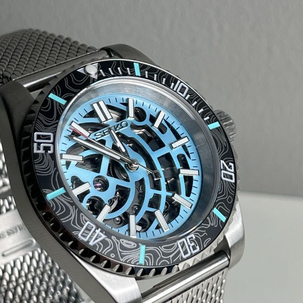 Custom Aqua Blue Skeleton Dial Seiko Mod | WatchCharts Marketplace