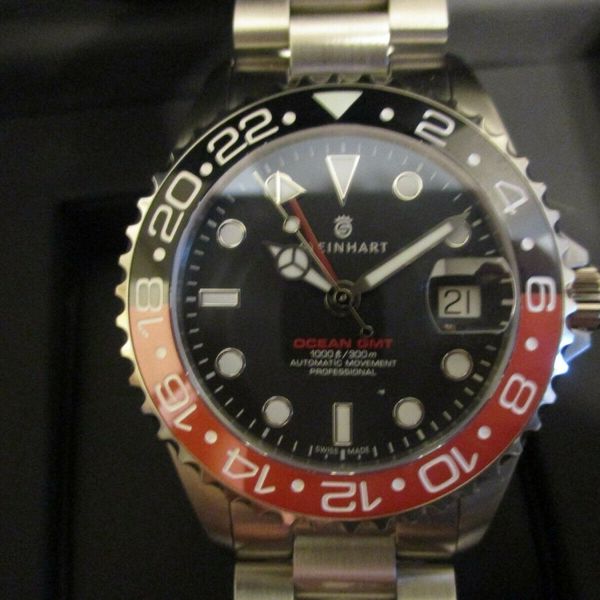 Men's Steinhart Ocean One 39mm Red Black Ceramic GMT Automatic Diver ...