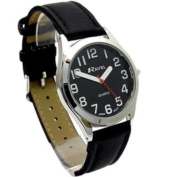 Ravel Mens Super-Clear Easy Read Quartz Watch Black Strap Black Face ...