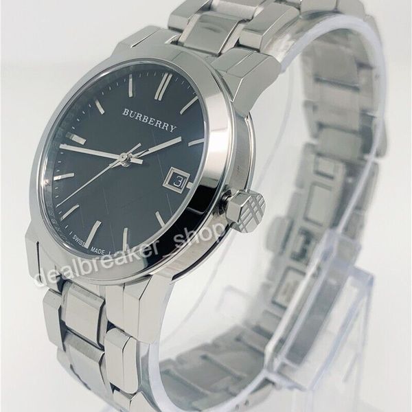 Burberry BU9101 Check Silver Tone Stainless Steel 34mm Black Dial ...