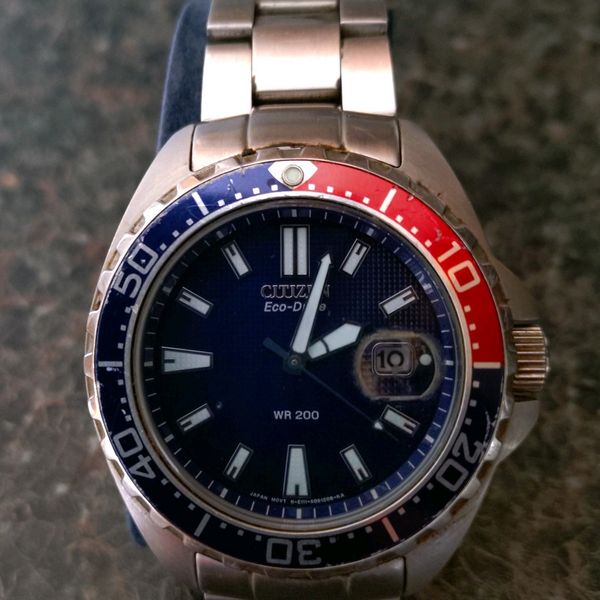 Citizen Eco - Drive Mens Watch. WR 200. Stainless Steel with Pepsi Dial ...