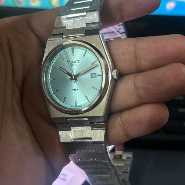 Used 40mm Tissot PRX Date Quartz Blue Face Stainless Steel Mens Wrist ...