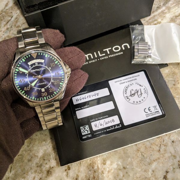 HAMILTON Khaki Aviation Pilot Day Date Automatic Blue Dial - H64615145 ...