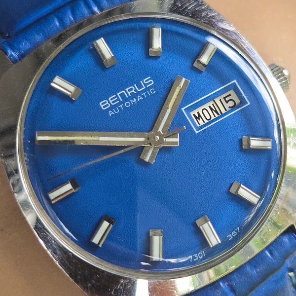 Vintage BENRUS men's automatic watch Model GS1D 17Jewels day/date swiss ...
