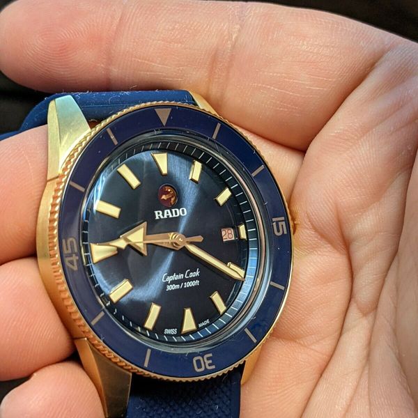 Rado Captain Cook Bronze - Blue w/Leather Strap & Bonus Barton Elite ...