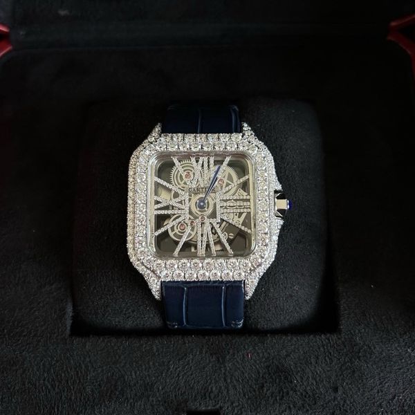 Iced Out Skeleton Cartier With Navy Blue Leather Band (DM BEFORE YOU ...