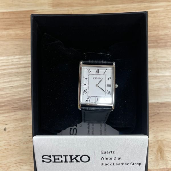 Seiko Essentials Quartz White Dial Black Leather Men's Watch SWR049 ...