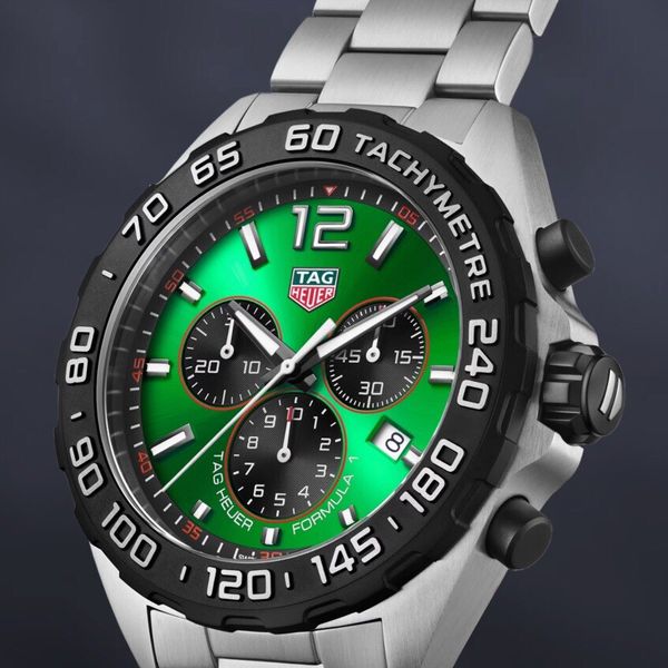 TAG HEUER Formula 1 43MM CHRONO SS Green Dial Men's Watch CAZ101AP ...
