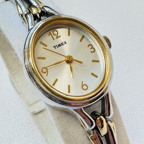 Timex Oval Women's 6.25" MAX! Two Tone Elegant Bracelet Watch Silver ...
