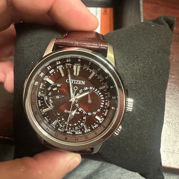 Citizen Calendrier Eco-Drive Wrist Watch for Men - Brown Leather Strap ...