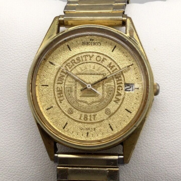 Seiko University Michigan Watch Women 33mm Gold Tone Dial Date New ...