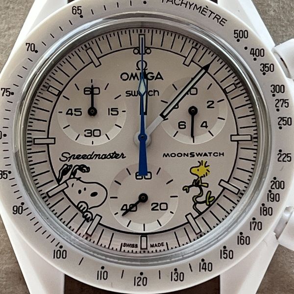 Menâ s Swatch White Snoopy Moon Watch | WatchCharts Marketplace