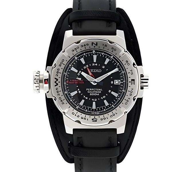 SEIKO SLT109P2 Watch Perpetual Map Meter 200M Quartz 8F56 Steel Leather ...
