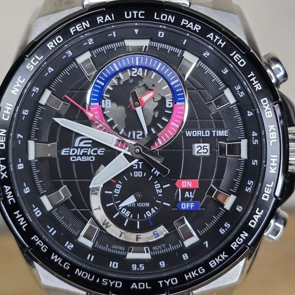 CASIO EDIFICE EFR-550D-1AVUDF World Time, Stainless Steel Day & Date ...