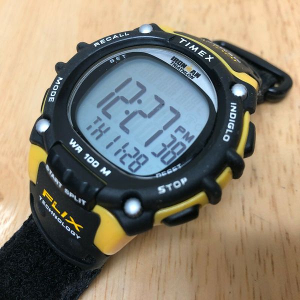 Timex Ironman Flix Men 100m Yellow Black LCD Alarm Chrono Watch Hour ...