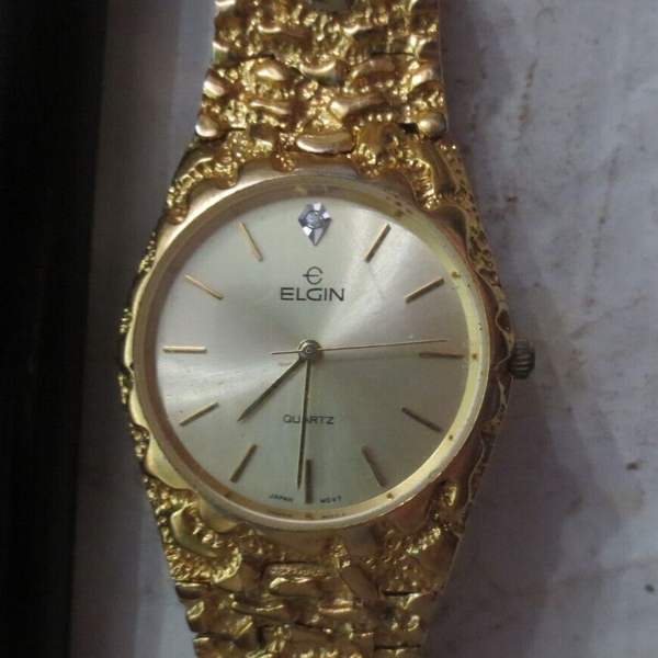 Vintage Elgin Quartz Gold Nugget design Diamond Unisex Watch FND 01 012 ...