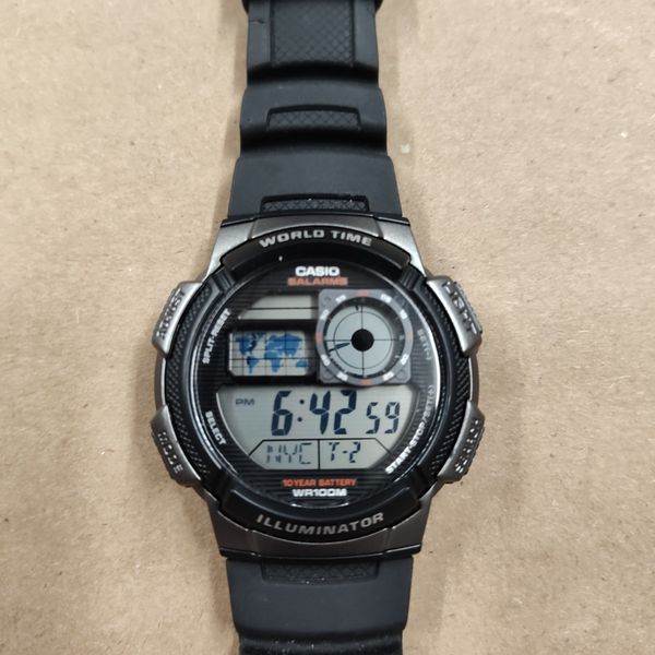 Casio World Time Watch Men 43mm Digital Black Tone Alarm Chrono AE ...