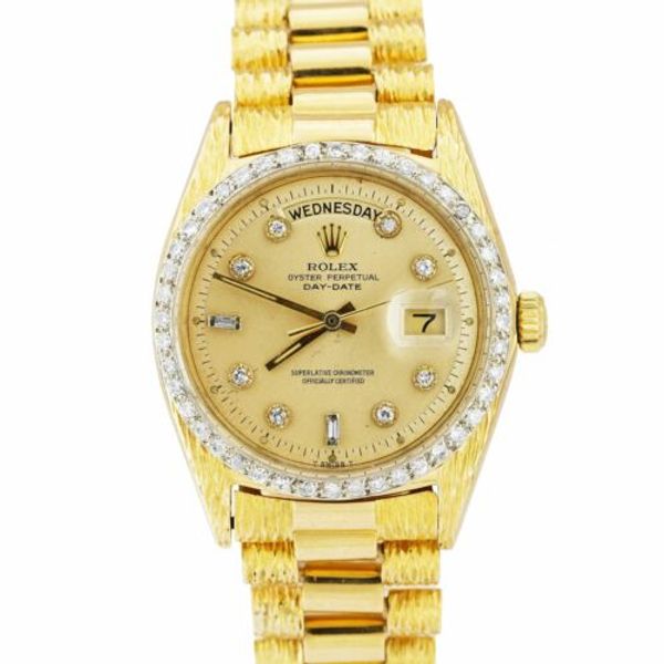 Rolex Day-Date President 36mm DIAMOND BEZEL 18K Yellow Gold Pie-Pan ...