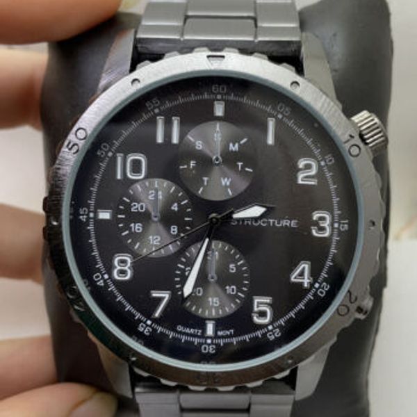 MEN'S STRUCTURE ANALOG QUARTZ WATCH GUNMETAL BAND XL SPORTY DIAL 33415 ...
