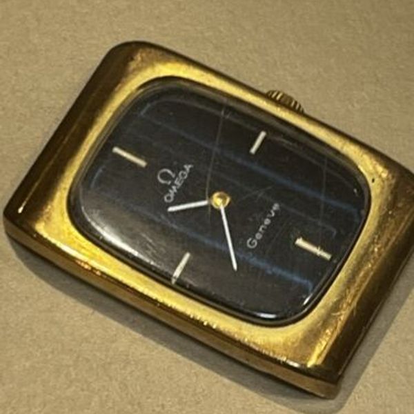 Omega Tank YGF SS Rectanglar Blue Stone Like Dial Gold Manual Winding ...