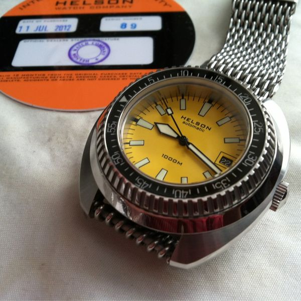 SOLD: Helson Turtle yellow w/ black hands | WatchCharts Marketplace
