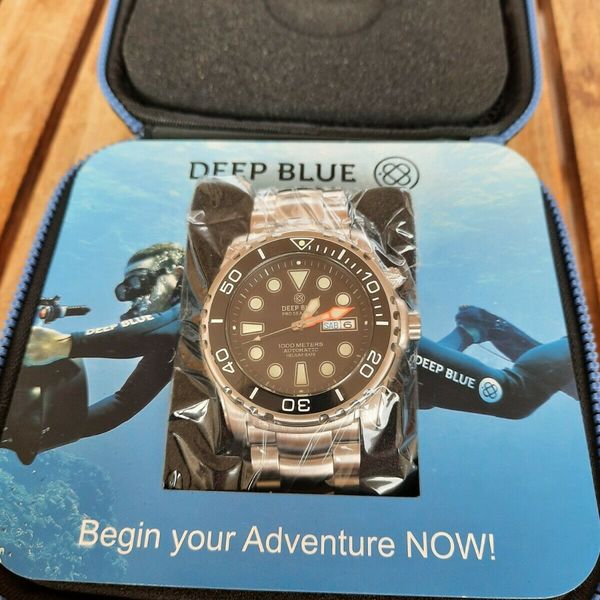 Deep Blue Pro Sea Diver 1000 42 mm Black Bezel Blue Dial Automatic w SS ...