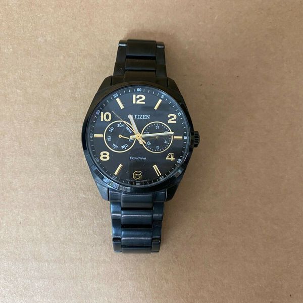 Mens Citizen Eco Drive Dual Date Black / Gold Watch 8635-S092795 ...