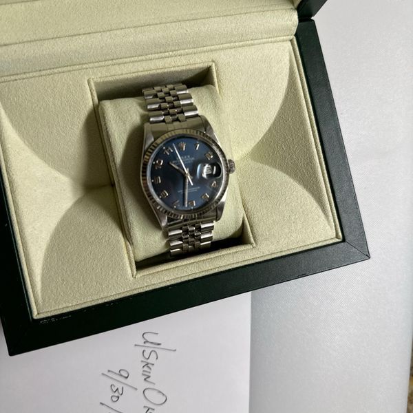 [WTS] Rolex Datejust 16220 with white gold bezel, blue dial, Arabic ...