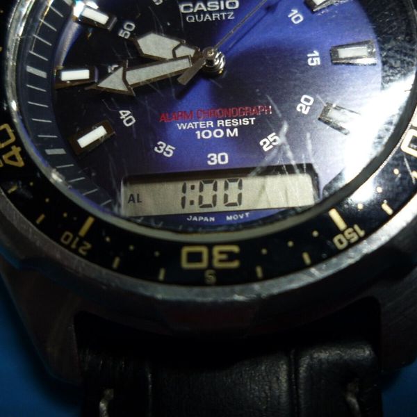 Casio Dive Watch Mens 45mm Blue Dial Black Bezel, Alarm Chrono AMW-320R ...