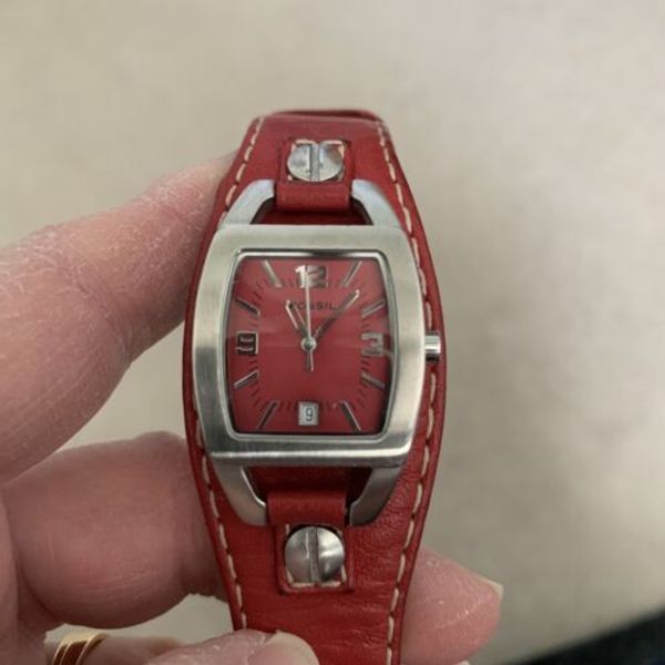 Fossil JR-8202 Silver-tone Red Face Red Leather Woman’s Quartz Watch ...