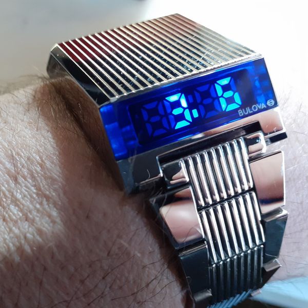 Bulova COMPUTRON. Blue LED, Stainless Steel. Full Set. Very Good ...