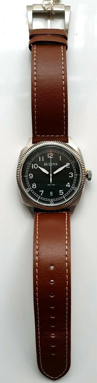 Bulova 96B230 Military UHF Watch, Steel, Black Dial, Arabic, Brown ...