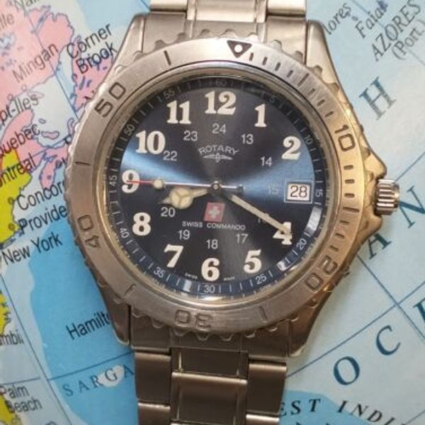 ROTARY SWISS COMMANDO QUARTZ LIGHT BLUE DIAL UC.371 MEN'S FULL WORKING ...