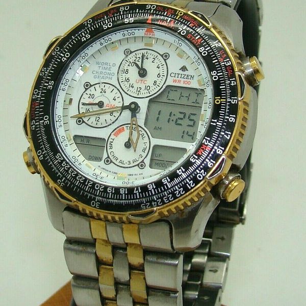 VINTAGE CITIZEN NAVIHAWK 42mm STAINLESS STEEL MULTIFUNCTION C300-000206 ...