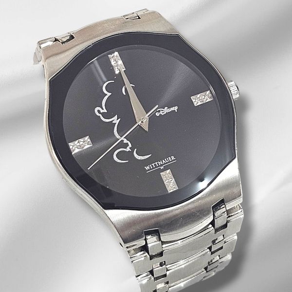 RARE Disney Mickey Mouse Wittnauer Montserrat Black Dial Mens Diamond ...