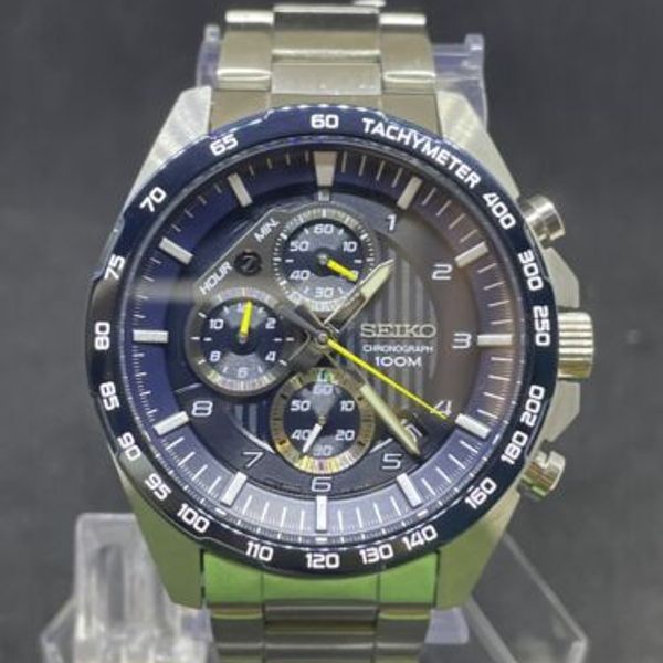 Seiko Men's Chronograph Blue Dial Silver Stainless Steel Watch SSB321 ...
