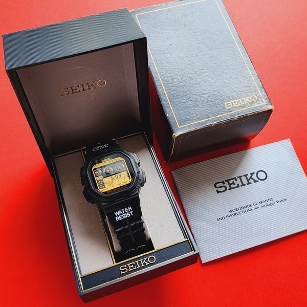 Seiko 100 Lap Memory Watch 1992 Rare LCD Model With Box & Booklet W358 ...