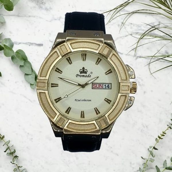 Promado Y3866G Leather Gentlemen Ion Plating Watch with Day & Date ...