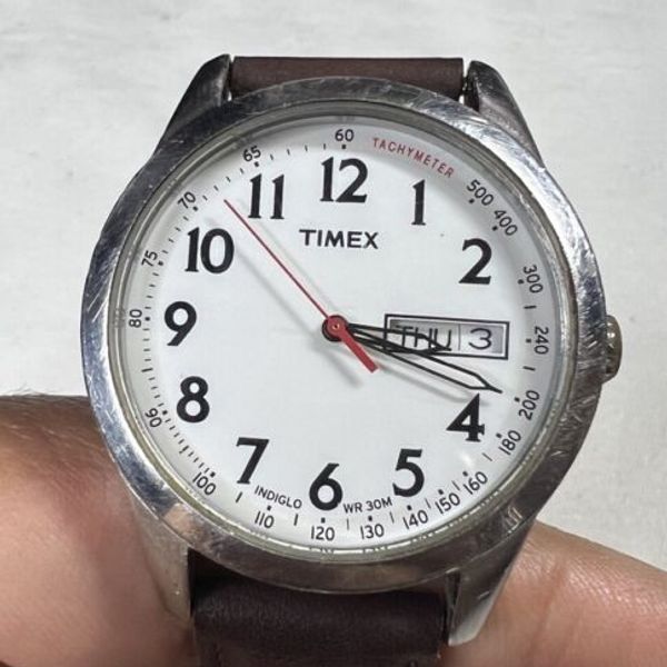 Timex Men's Indiglo CR2016 Cell WR 30M Brown Leather Watch ...