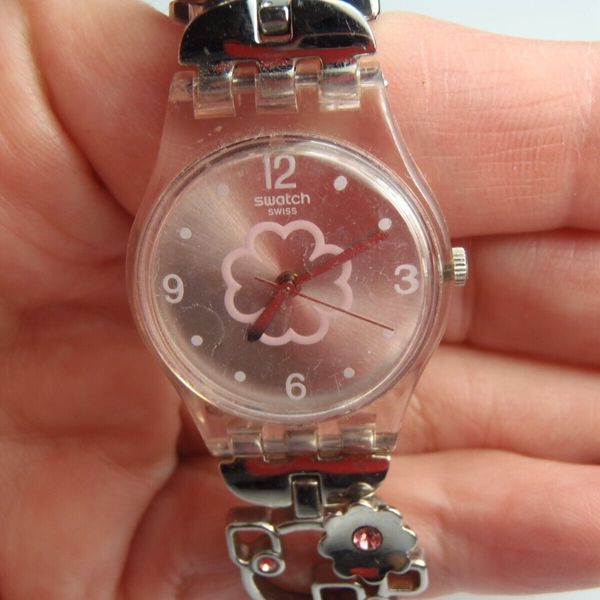 Vintage Swatch Girls Silver Flowers IP34 SWATCH Quartz Watch Running ...