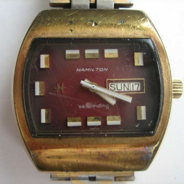 Vintage Hamilton 826013-4 Red Dial Mens Self Winding Wristwatch w/Date ...