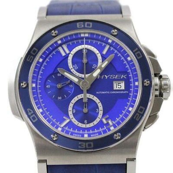 HYSEK ABYSS Chronograph AB4402T03 Automatic Blue Dial Titanium Leather ...