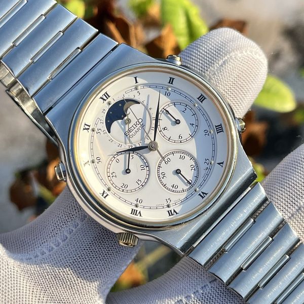 Vintage Seiko Moon Phase Chronograph Japan Made Men's Quartz Watch 7A48 ...