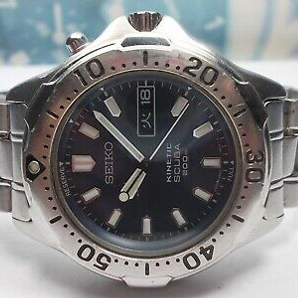 SEIKO KINETIC SCUBA 200M DAY/DATE STEEL MEN'S WATCH 5M63-0B30 ...