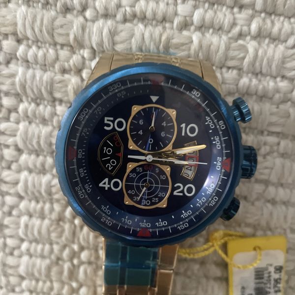 Invicta Men's Aviator Chronograph Blue Dial Gold Stainless Steel Watch ...