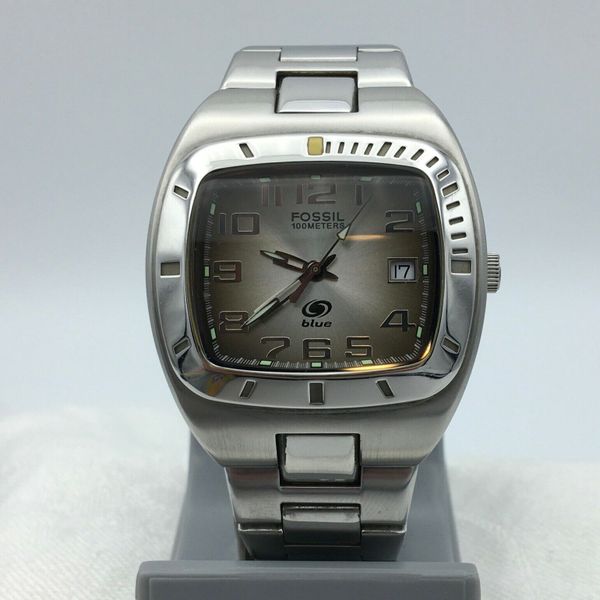 Fossil Blue Mens Watch AM-3659 Brown Luminous Dial in Fossil Union Made ...