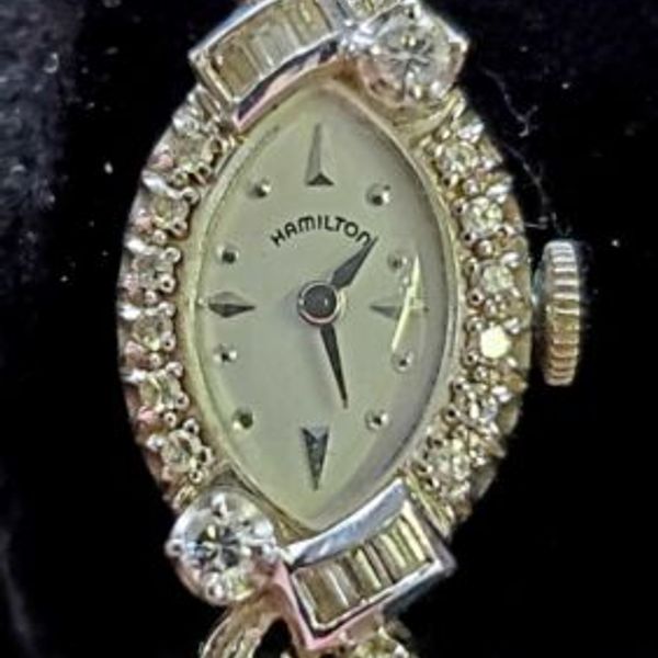 Vintage Lady Hamilton 14K White Gold And Diamond Watch | WatchCharts ...