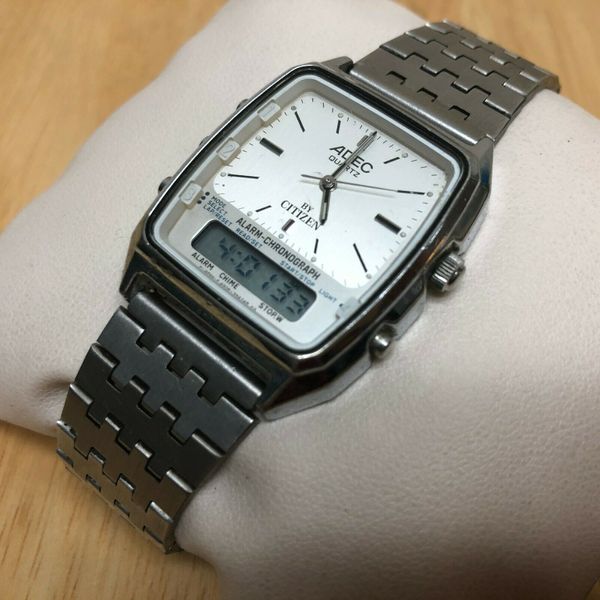Vintage Adec By Citizen Men Silver Barrel Analog Digital Watch Hours ...