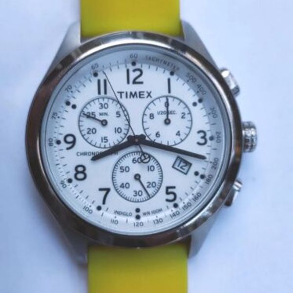 Timex T2M553 Chronograph Indiglo men's quartz yellow band watch ...